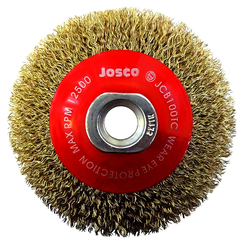 Josco 100mm Brass Coated Tyre Cord Steel Crimped Bevel Brush - Josco ...