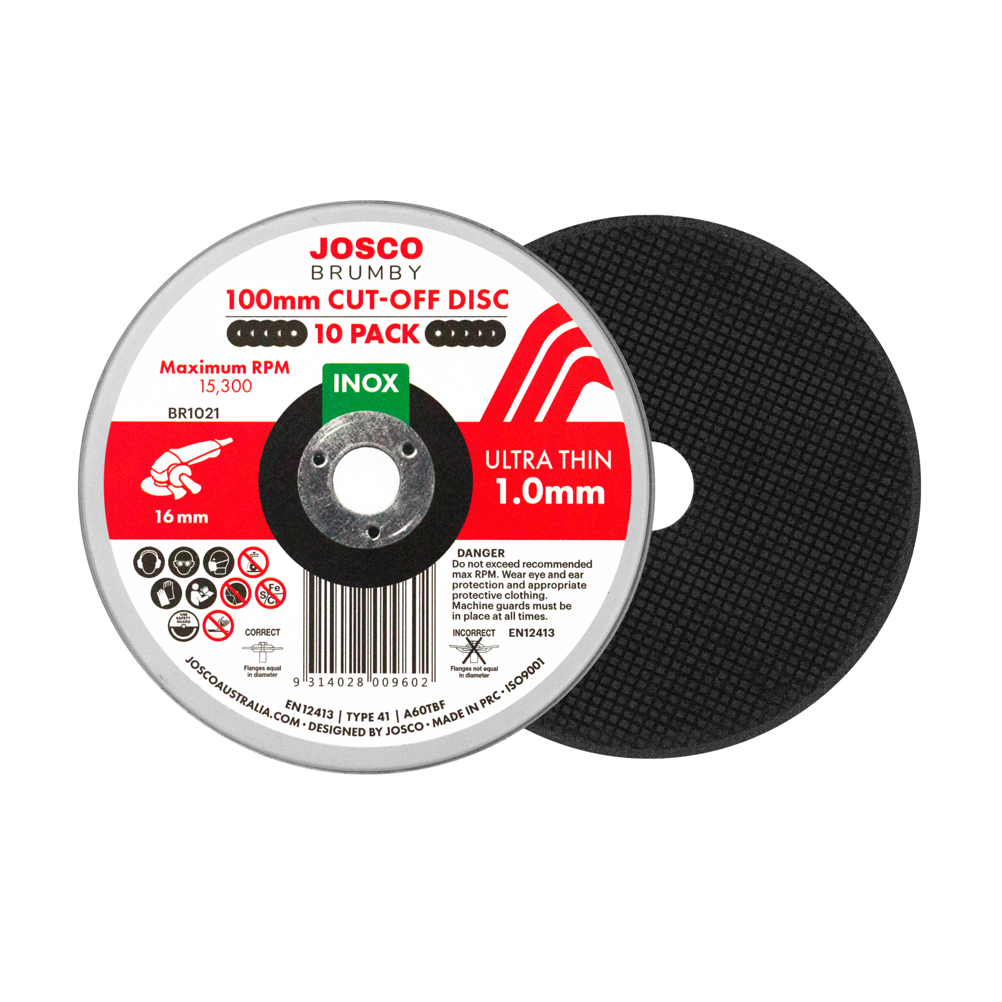 10pc Tin Cut-Off Wheel Thin Stainless 100mm x 1.0mm x 16.00 - Josco ...